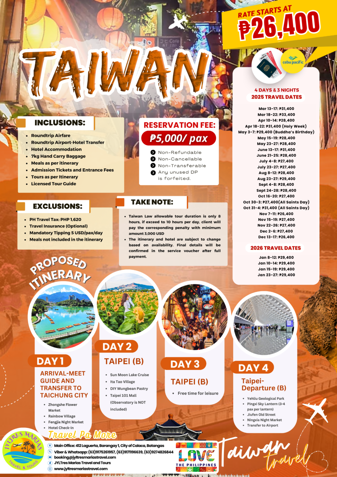 Taiwan Tour – JYL Tres Marias Travel & Tours